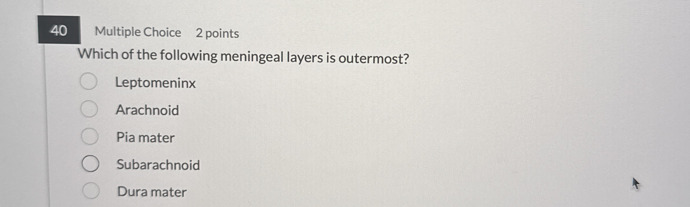 Solved 40Multiple Choice 2 pointsWhich of the following | Chegg.com Solved 40Multiple Choice 2 pointsWhich of the following | Chegg.com