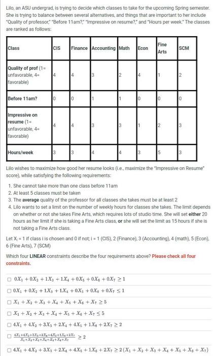 Solved Lilo, an ASU undergrad, is trying to decide which | Chegg.com