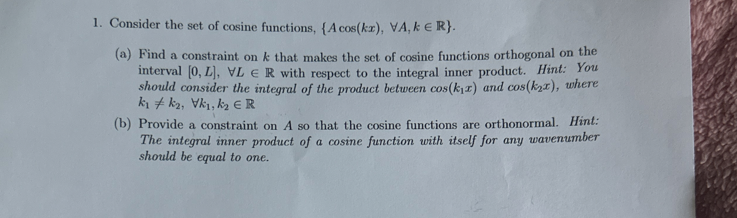 Solved Consider the set of cosine functions, | Chegg.com