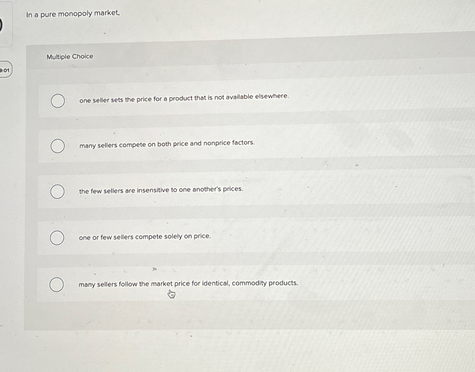 Solved In a pure monopoly market,Multiple Choiceone seller | Chegg.com