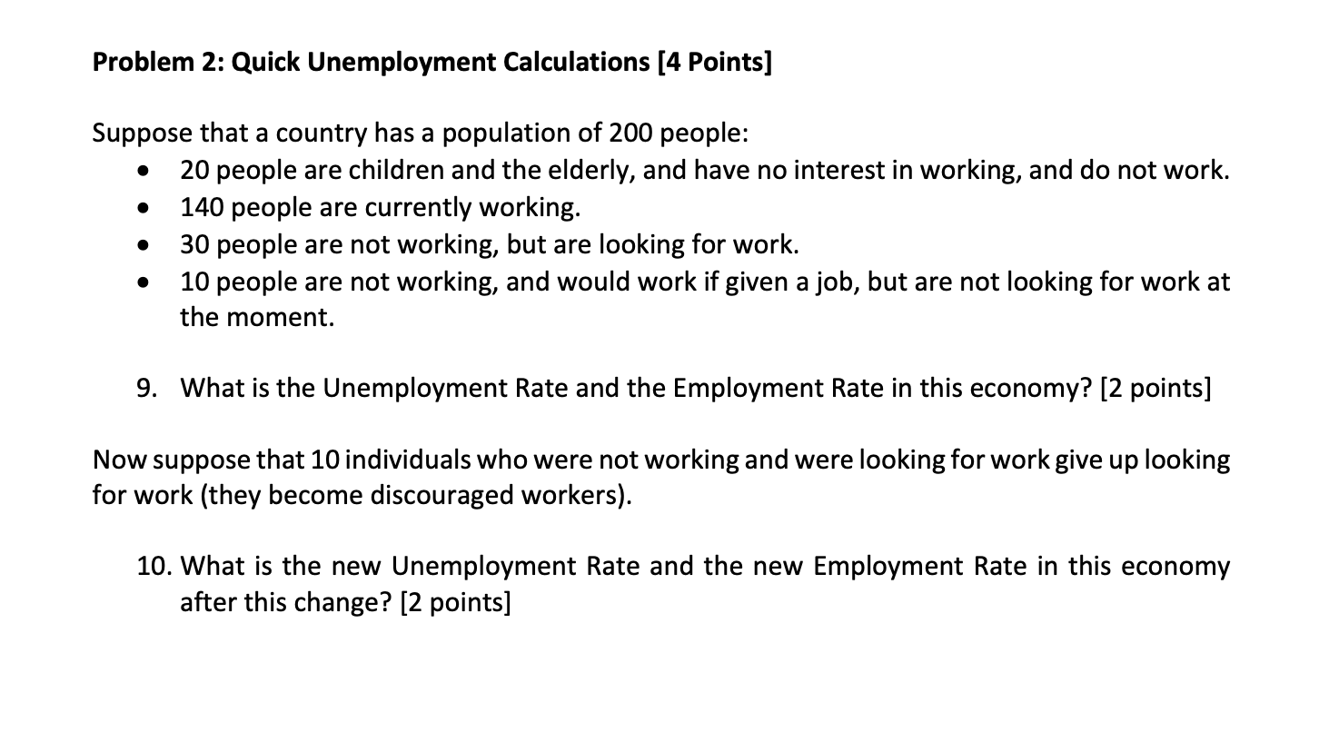 Solved Problem 2: Quick Unemployment Calculations Suppose | Chegg.com