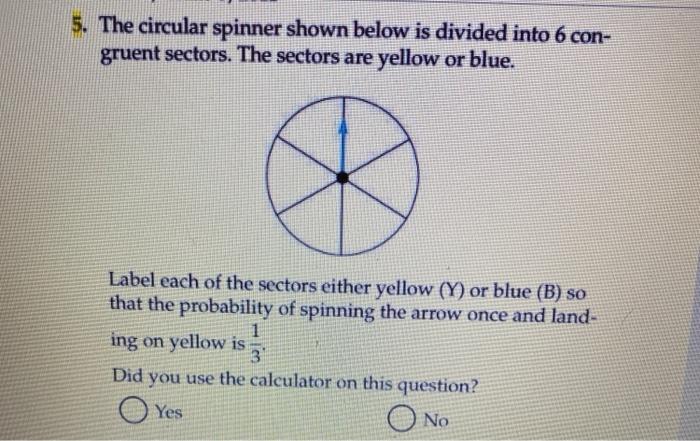 Solved 5. The circular spinner shown below is divided into 6 | Chegg.com