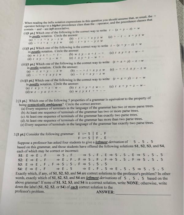 Solved When reading the infix notation expressions in this | Chegg.com