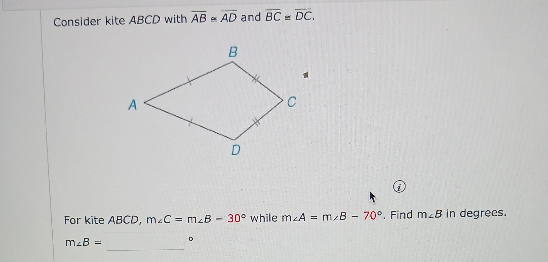 Solved Consider kite ABCD with AB AD and BC = DC. A B O D C | Chegg.com