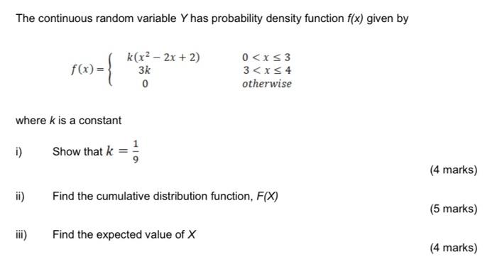 Solved The continuous random variable Y has probability | Chegg.com