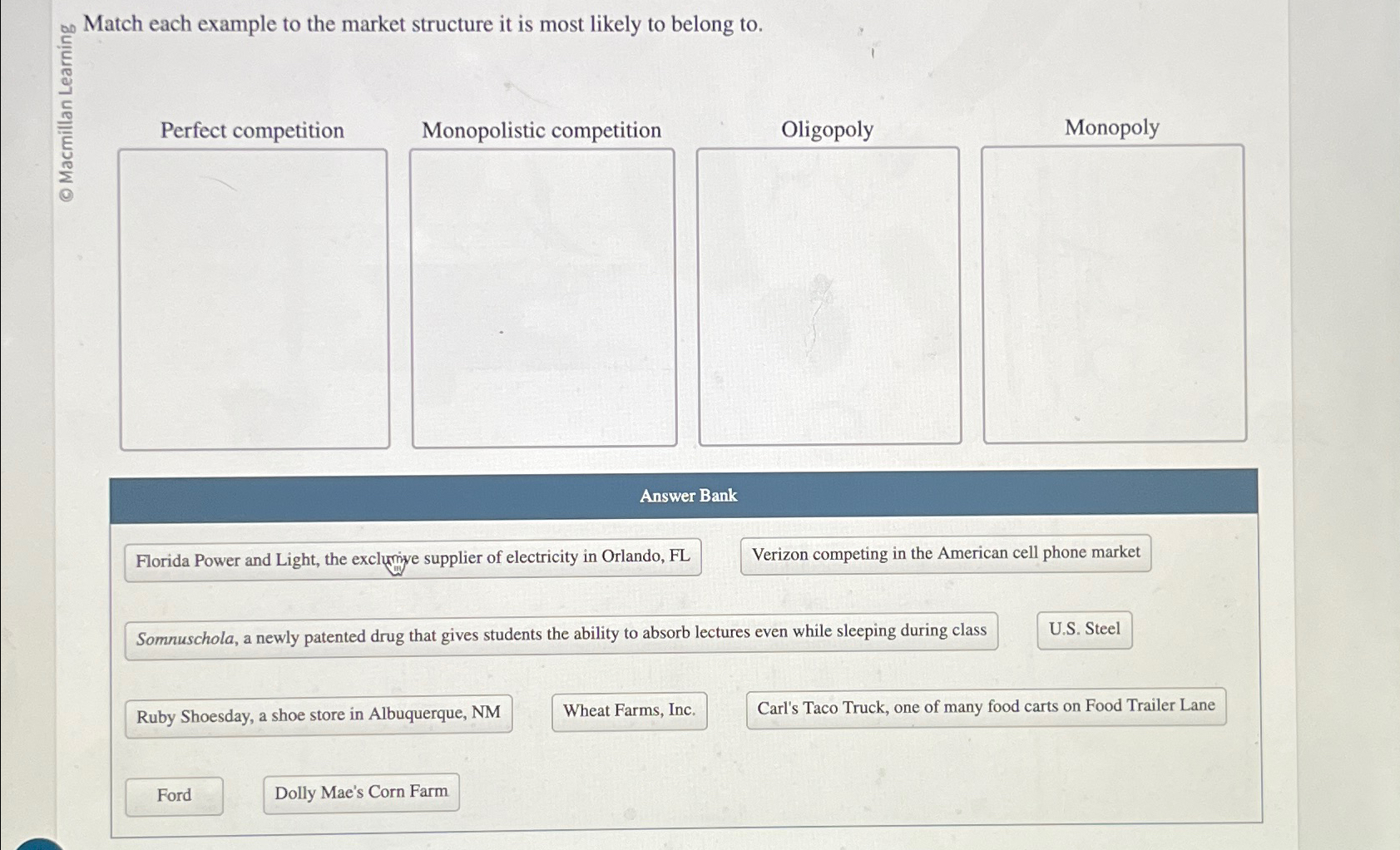 Solved a Match each example to the market structure it is | Chegg.com