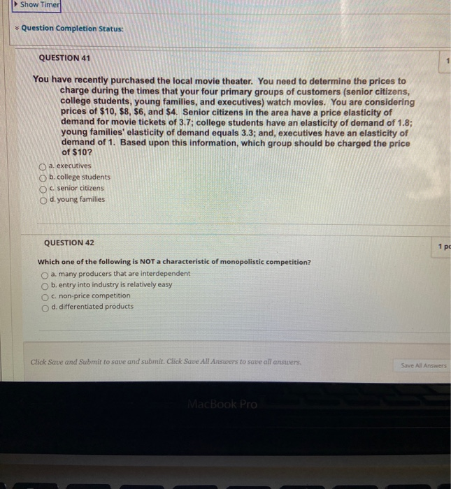 Solved → Show Timer Question Completion Status: QUESTION 41 | Chegg.com