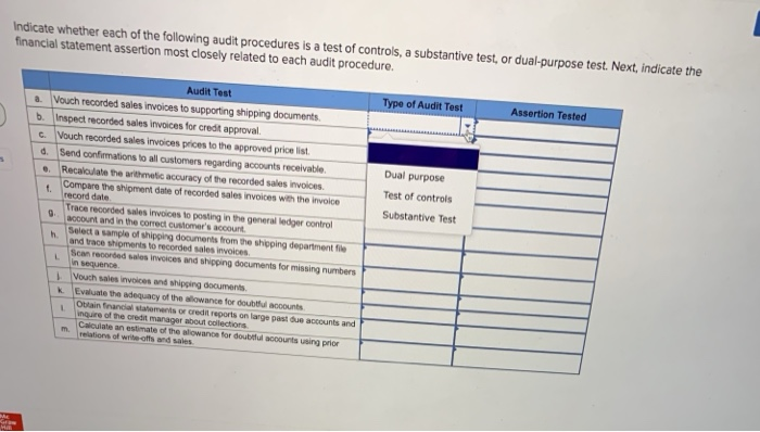 Indicate whether each of the following audit | Chegg.com