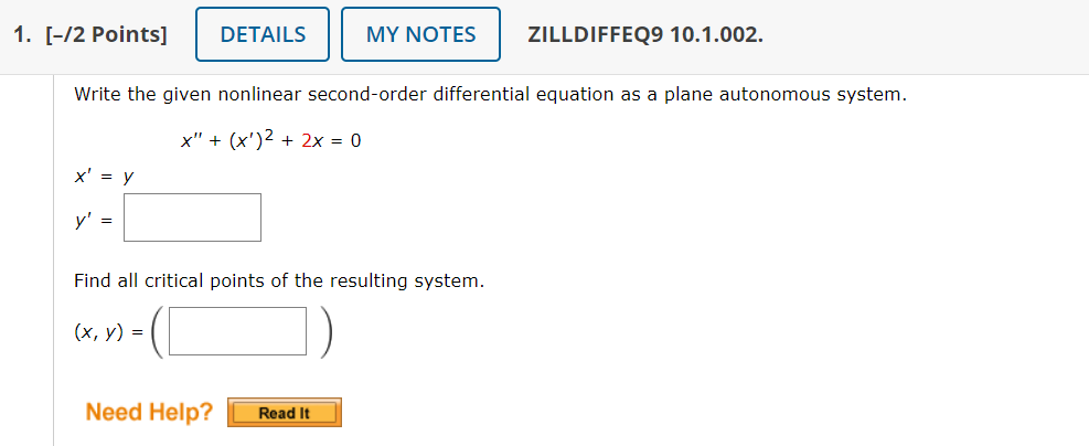 Solved Write The Given Nonlinear Second Order Differential