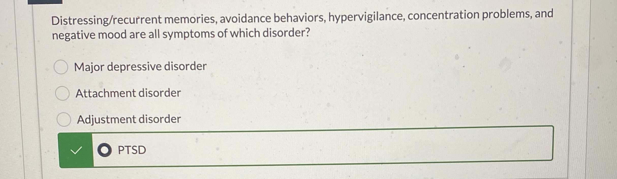 Solved Distressing/recurrent memories, avoidance behaviors, | Chegg.com