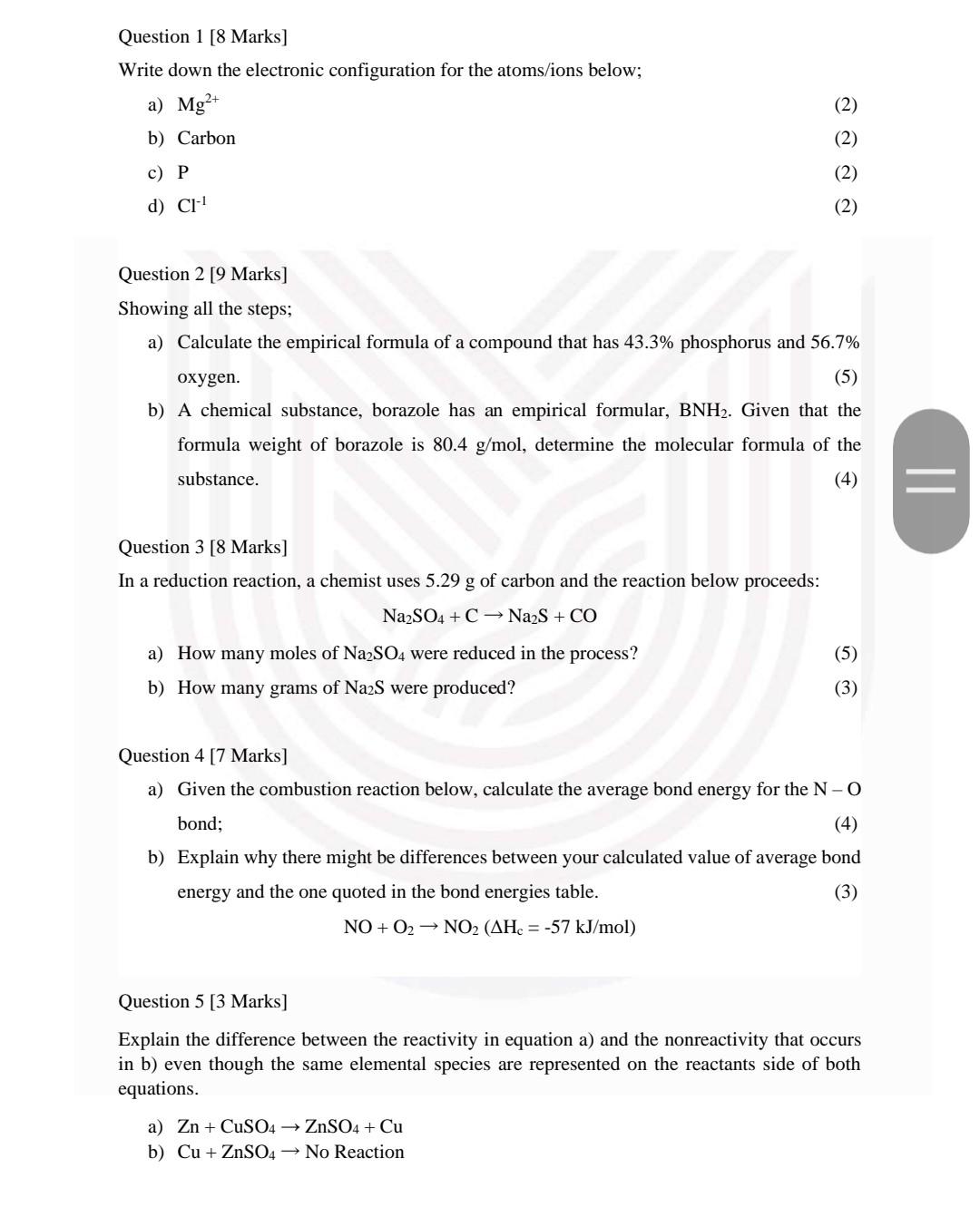 Solved Question 1 [8 Marks] Write down the electronic | Chegg.com
