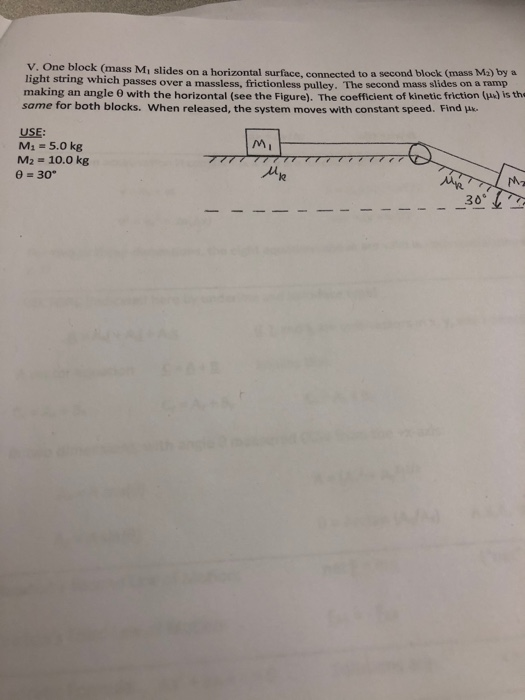 Solved V. One block (mass M slides on a horizontal surface | Chegg.com