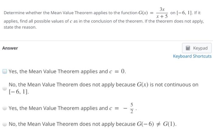 Solved Determine whether the Mean Value Theorem applies to | Chegg.com