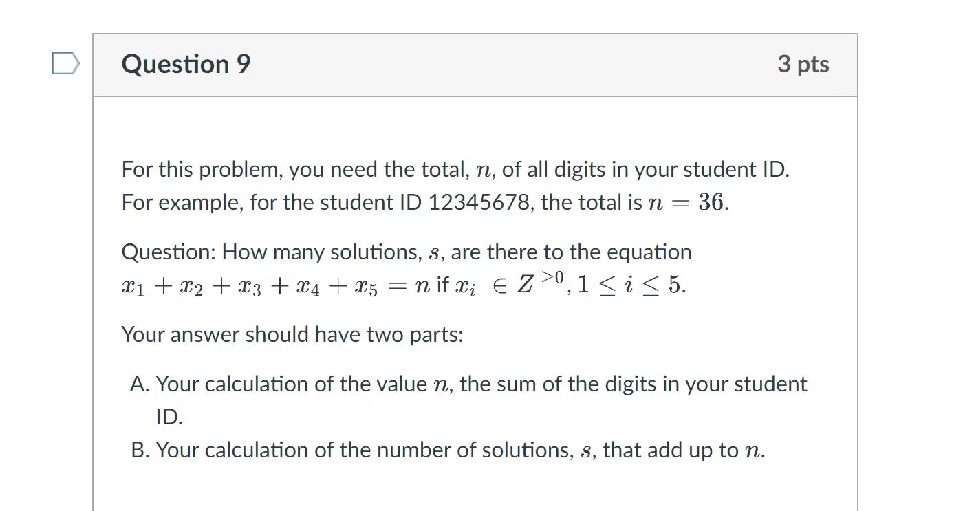 Solved Question 9For this problem, you need the total, n, | Chegg.com