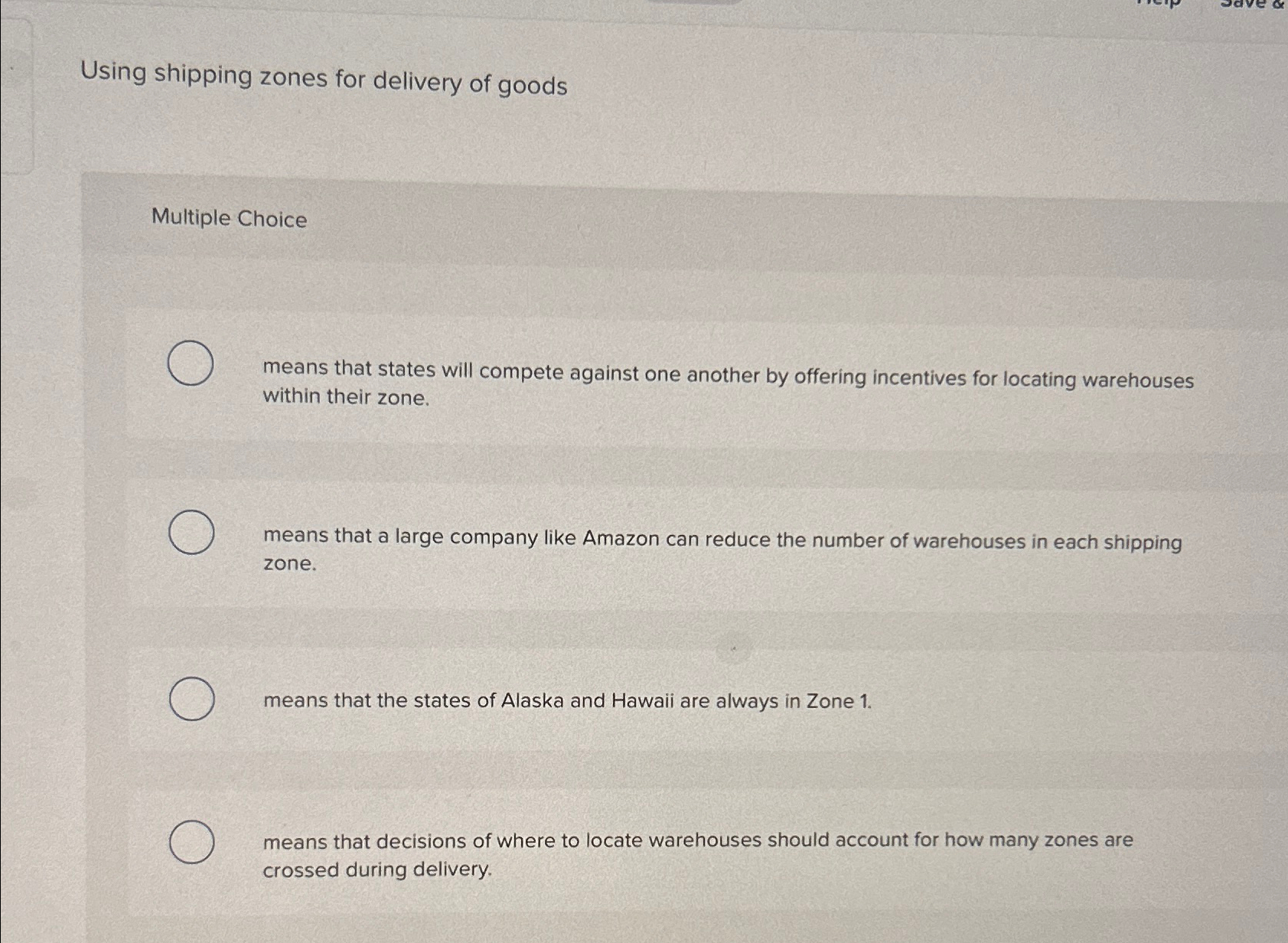 Solved Using shipping zones for delivery of goodsMultiple | Chegg.com