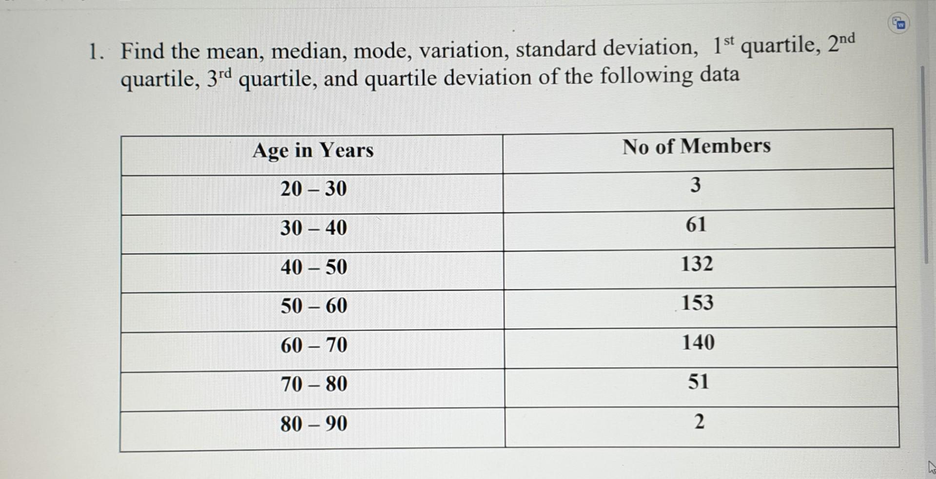 Solved Find the mean, median, mode, variation, standard | Chegg.com