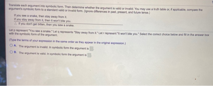 Solved Translate Each Argument Into Symbolic Form Then