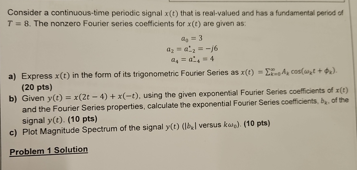 Solved Consider a continuous-time periodic signal x(t) ﻿that | Chegg.com