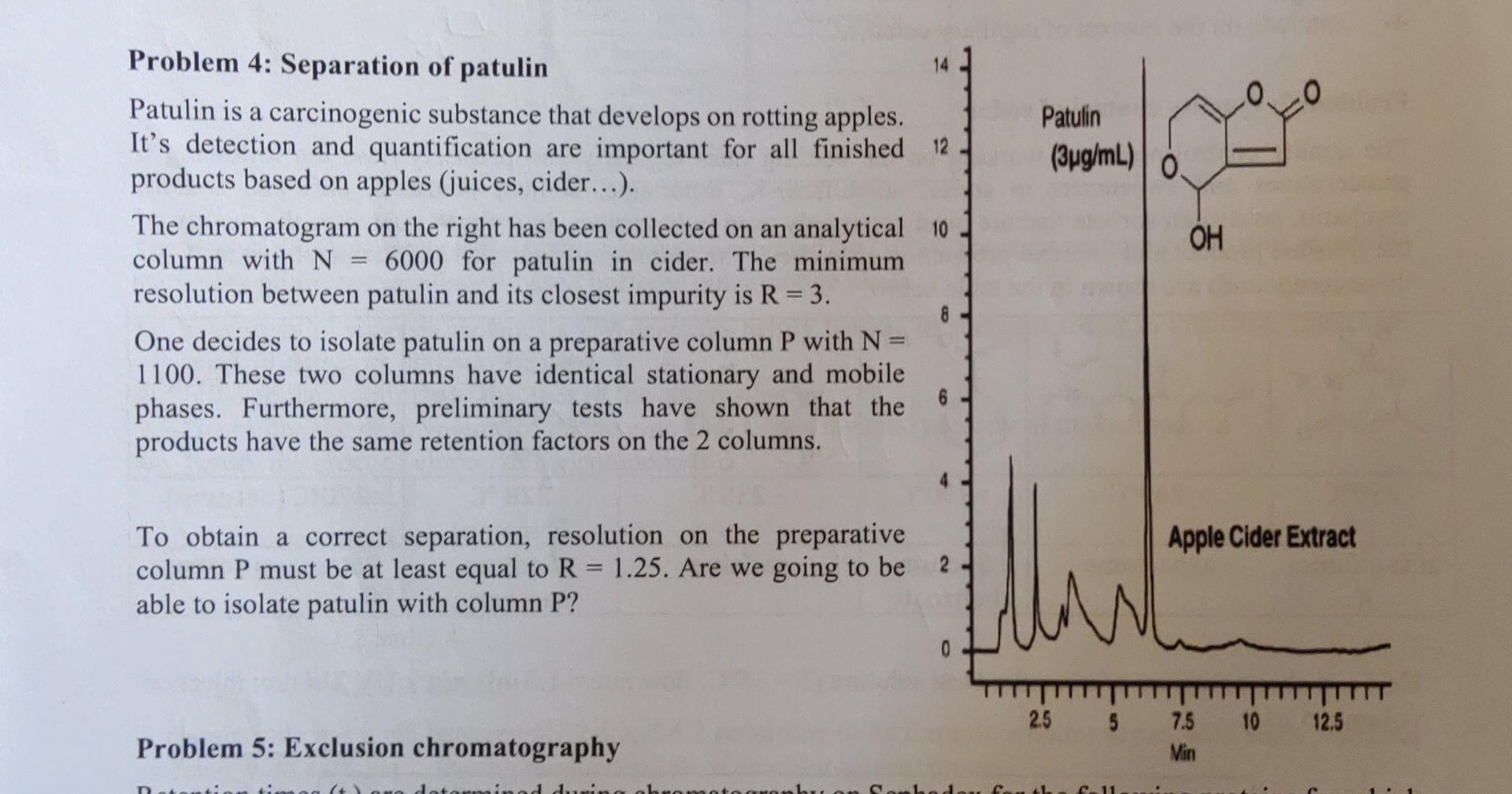 Problem 4: Separation of patulin Patulin is a | Chegg.com
