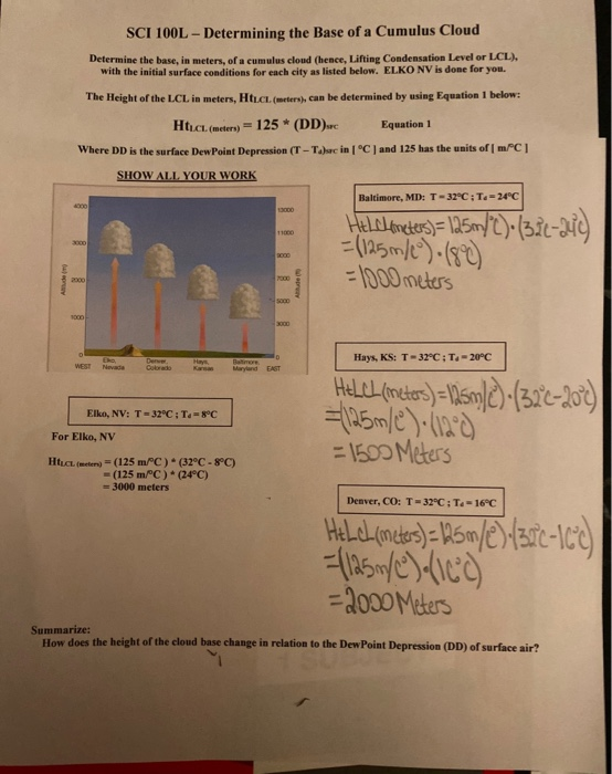 Solved SCI 100L - Determining the Base of a Cumulus Cloud | Chegg.com