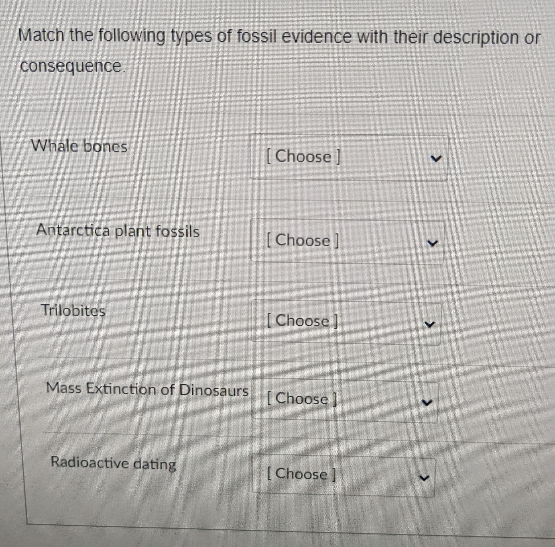 Solved Match the following types of fossil evidence with | Chegg.com
