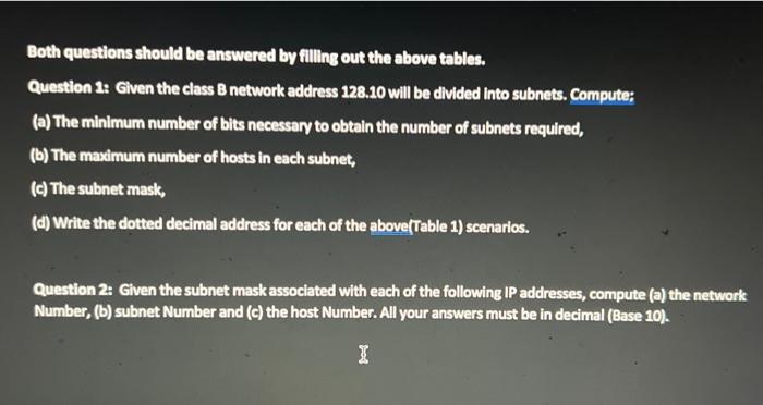 Solved For Network 128.10.0.0 fill in the blank cells.Both | Chegg.com