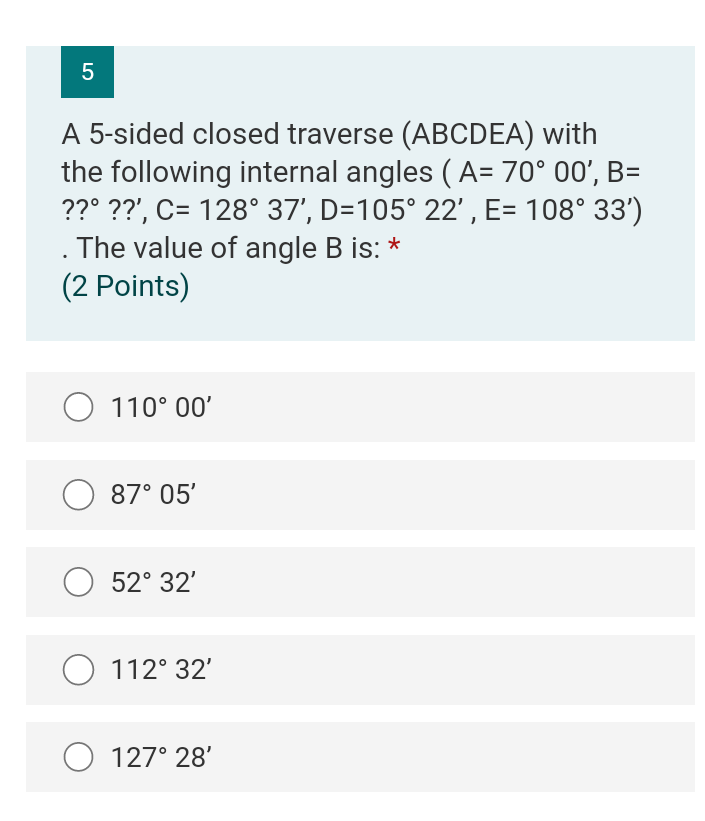 Solved 5 A 5-sided closed traverse (ABCDEA) with the | Chegg.com