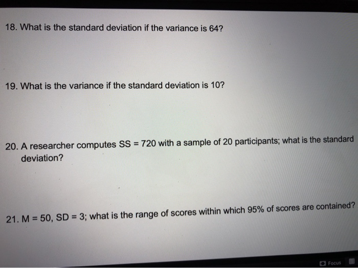 Solved 18. What is the standard deviation if the variance is | Chegg.com