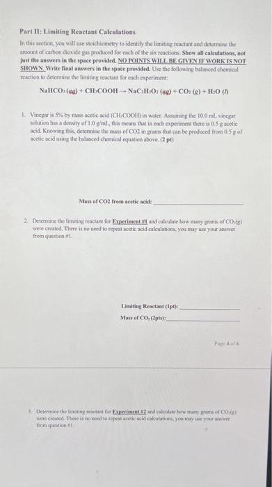 Part II: Limiting Reactant Calculations In this | Chegg.com