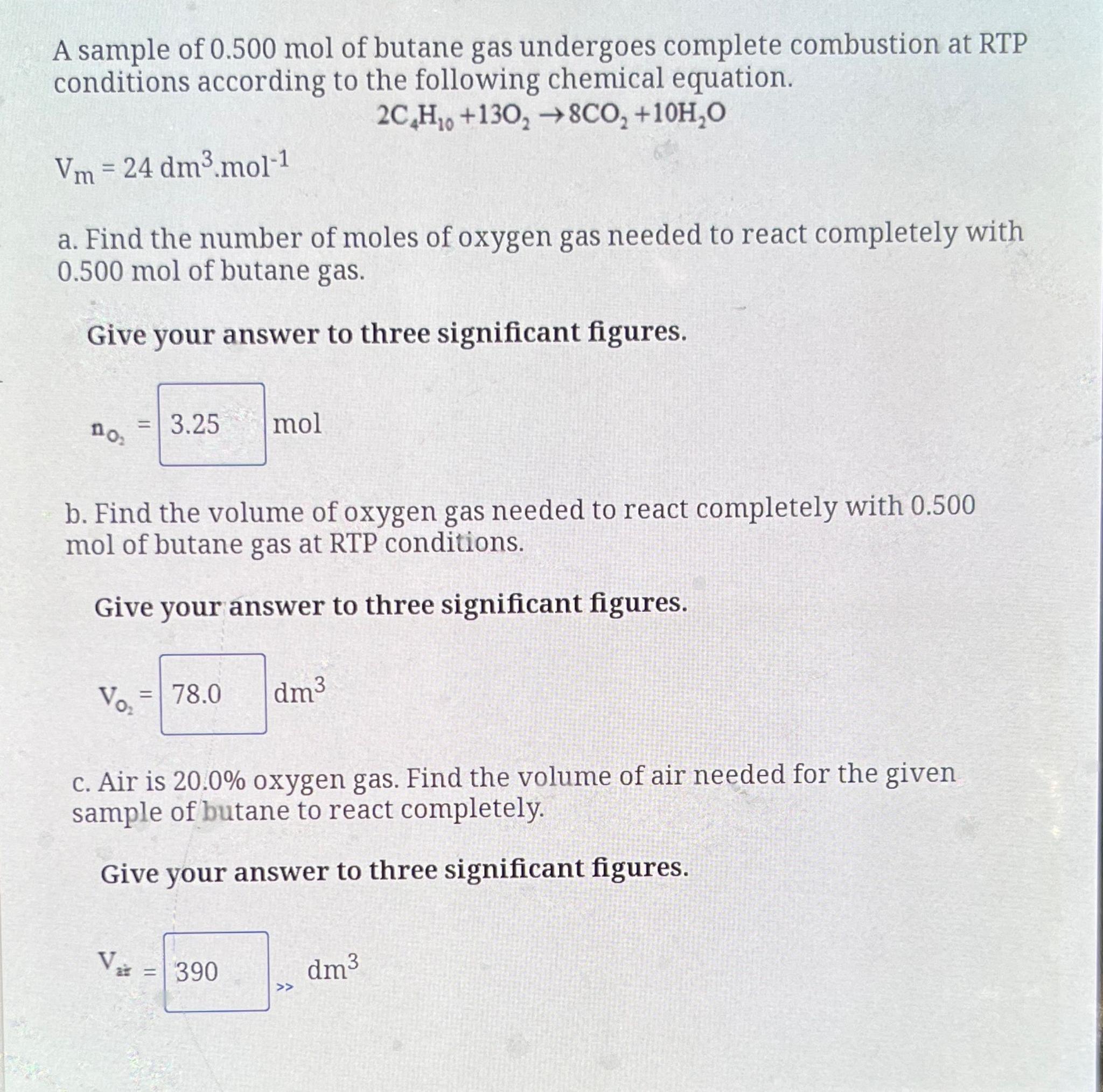 Solved A sample of 0.500mol of butane gas undergoes complete | Chegg.com