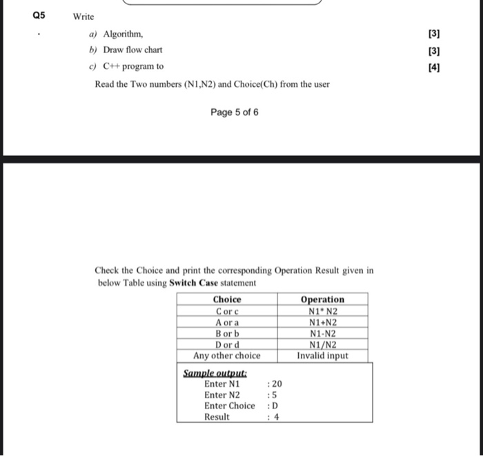 Solved Q5 3 Write A Algorithm B Draw Flow Chart C C 3857