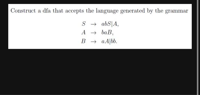 Solved Construct A Dfa That Accepts The Language Generated 4484