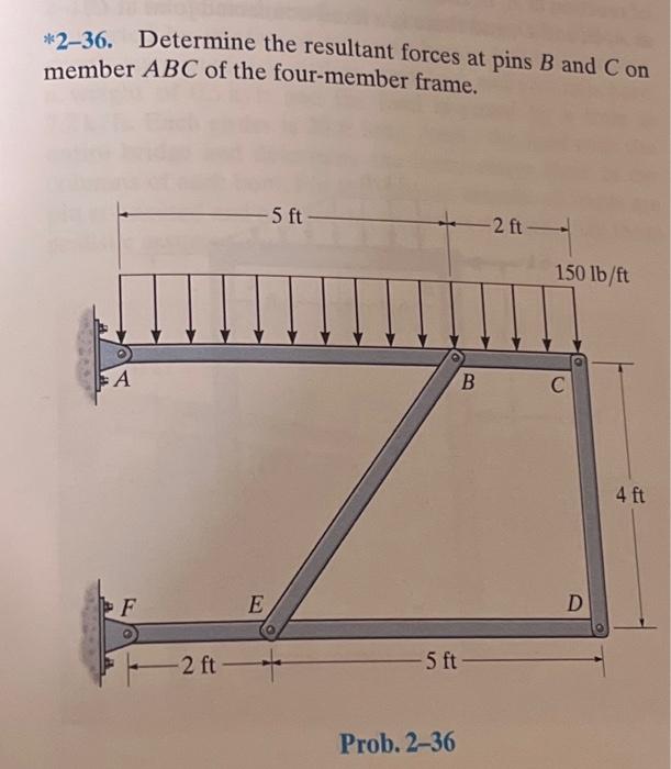 Solved *2-36. Determine the resultant forces at pins B and C | Chegg.com