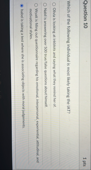 Solved Question 101 ﻿ptsWhich of the following individual is | Chegg.com