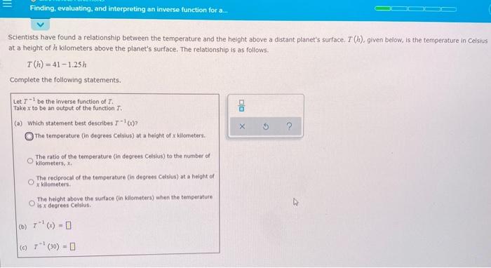 Solved Finding, evaluating, and interpreting an inverse | Chegg.com