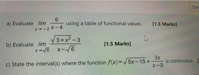 Solved Tim 6 a) Evaluate lim using a table of functional | Chegg.com
