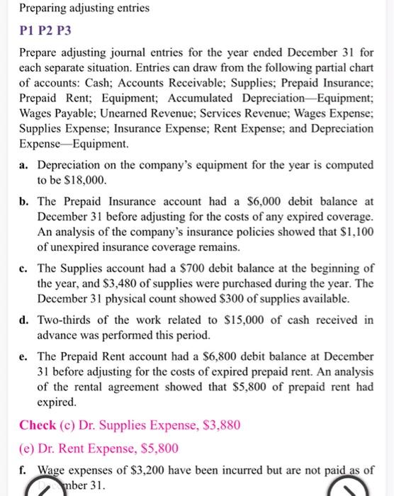 Solved Preparing adjusting entries P1 P2 P3 Prepare | Chegg.com