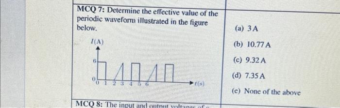 MCQ 7: Determine the effective value of the periodic | Chegg.com