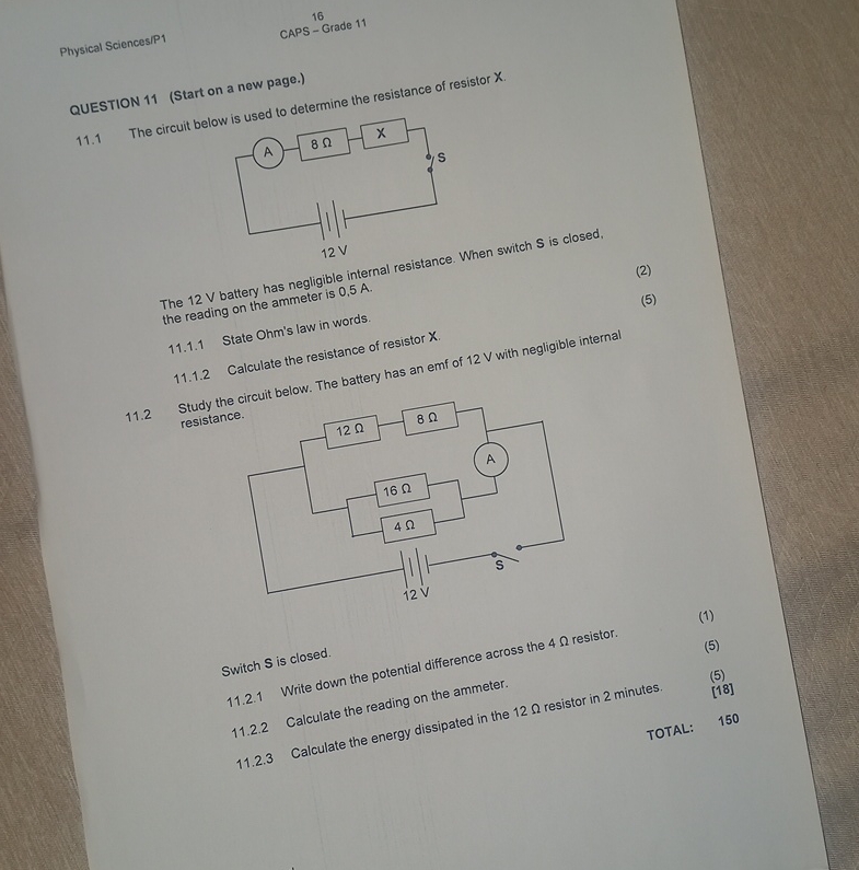 Solved Physical Sciences/P1CAPS - ﻿Grade 11QUESTION | Chegg.com