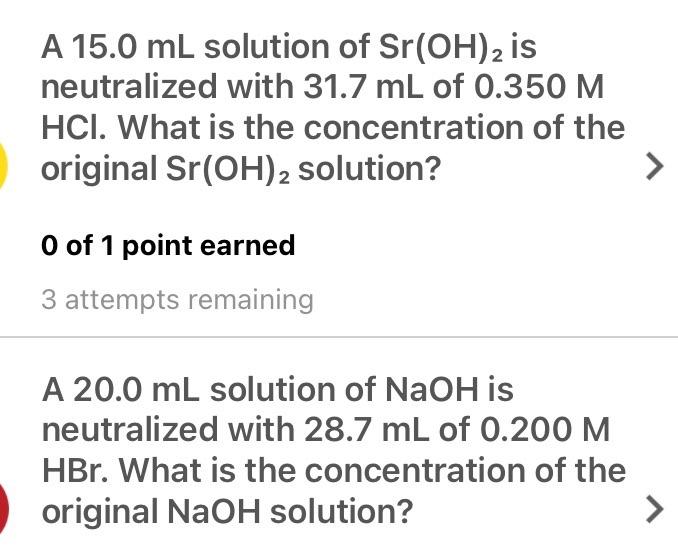 Solved A 15.0 mL solution of Sr(OH)2 is neutralized with | Chegg.com