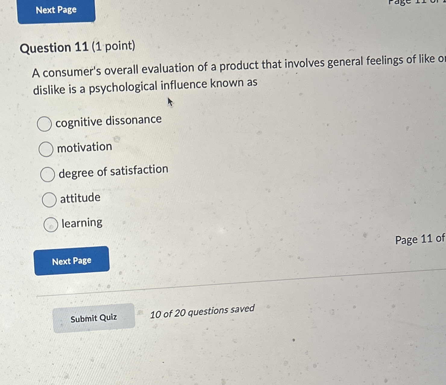 Solved Question 11 (1 ﻿point)A consumer's overall evaluation | Chegg.com