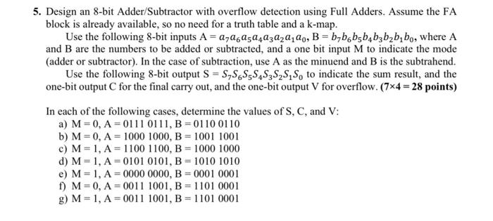 Solved Design an 8-bit Adder/Subtractor with overflow | Chegg.com