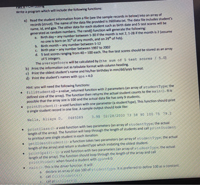 Solved 1) Define a struct called dateType whose members are | Chegg.com