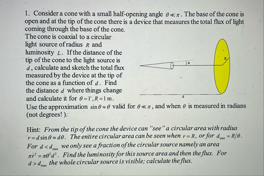 Solved Consider a cone with a small half-opening angle θ