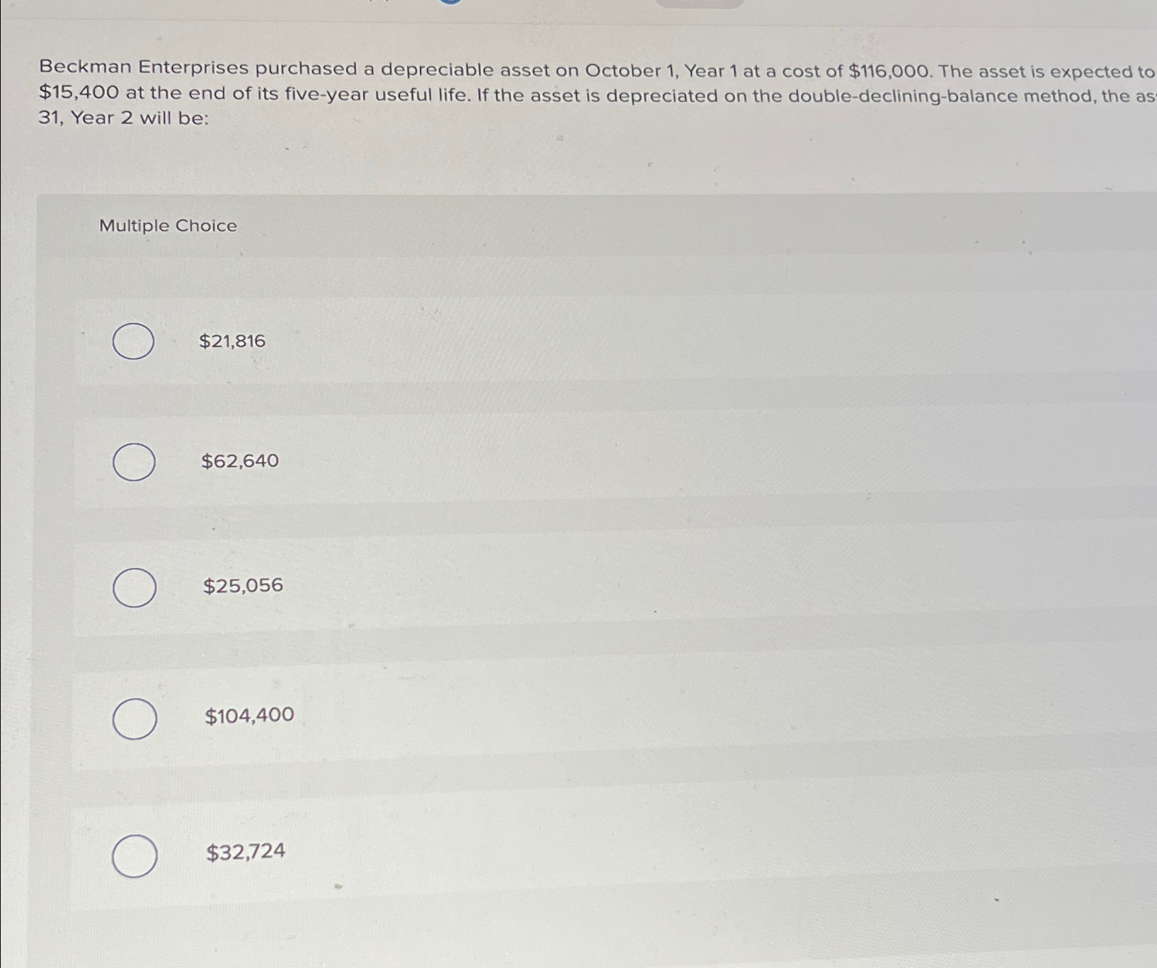 Solved Beckman Enterprises purchased a depreciable asset on | Chegg.com