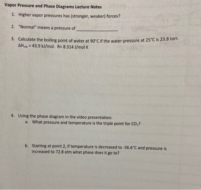 Solved Vapor Pressure and Phase Diagrams Lecture Notes 1. | Chegg.com