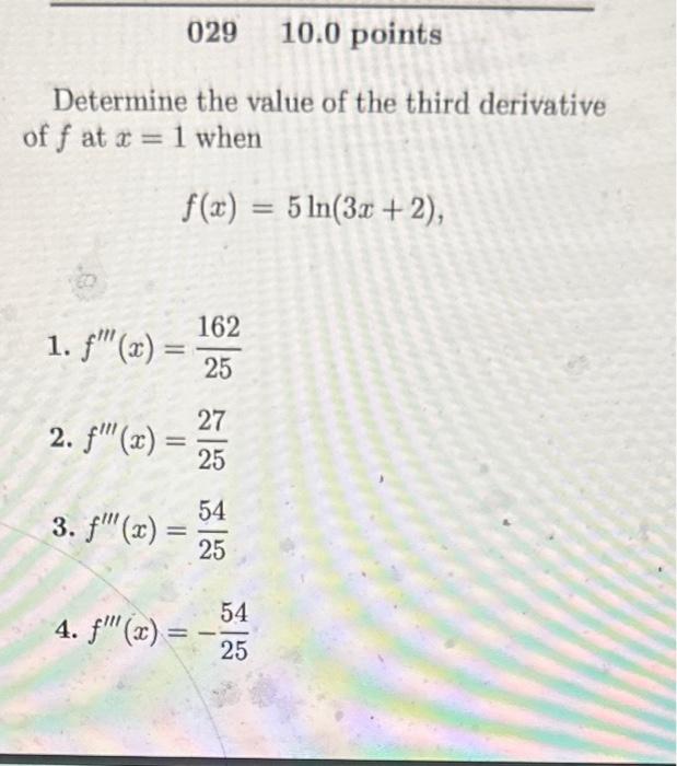 Solved Determine the value of the third derivative of f at | Chegg.com