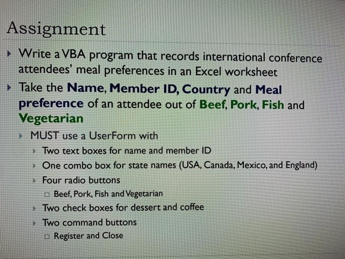 Solved Assignment → Write a VBA program that records | Chegg.com