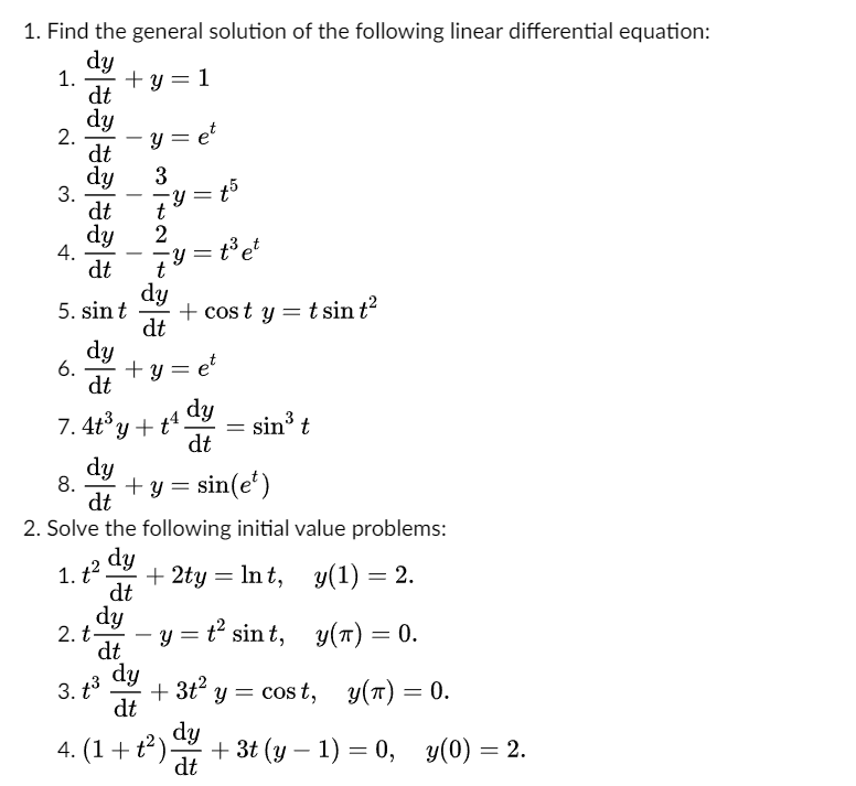 Solved Find the general solution of the following linear | Chegg.com