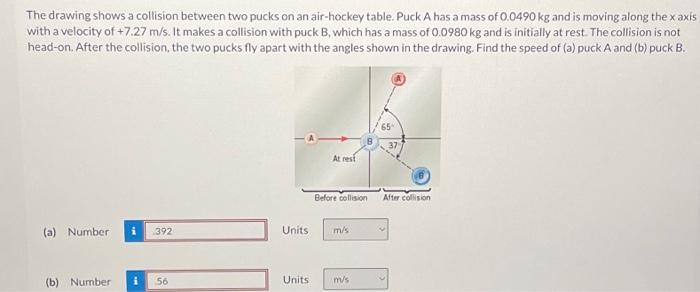 Solved The drawing shows a collision between two pucks on an | Chegg.com